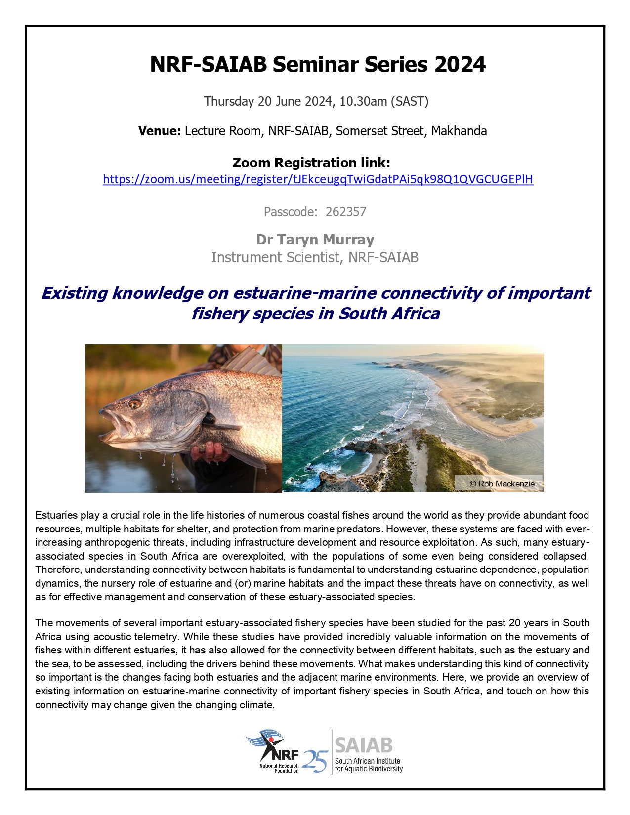 NRF-SAIAB Seminar Series presentation by Dr Taryn Murray – South ...