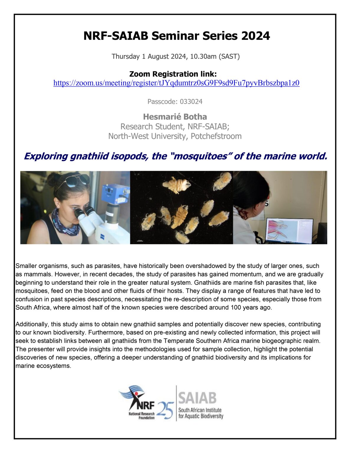 NRF-SAIAB Seminar Series by Hesmarié Botha – South African Institute ...