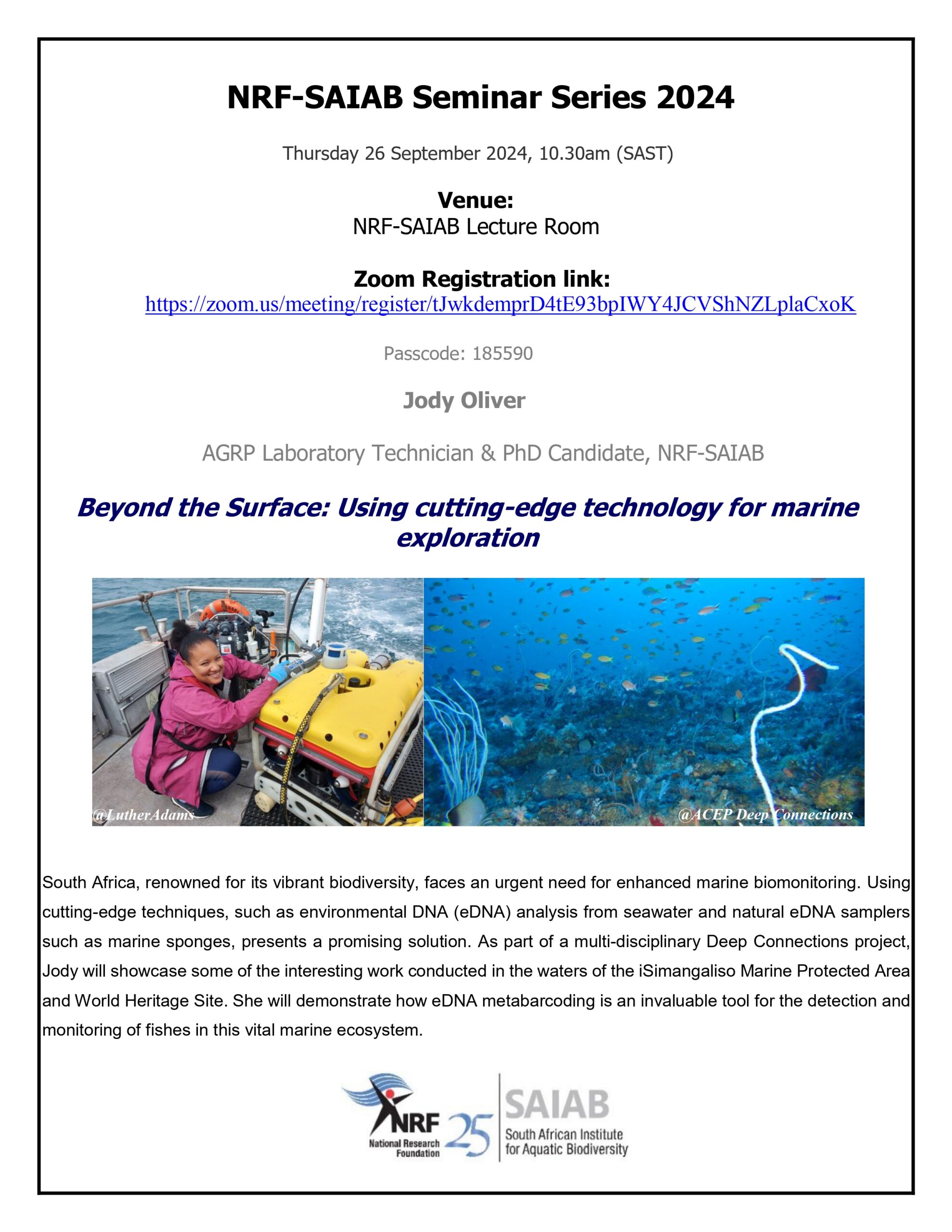 NRF-SAIAB Seminar Series presentation by Jody Oliver – South African ...