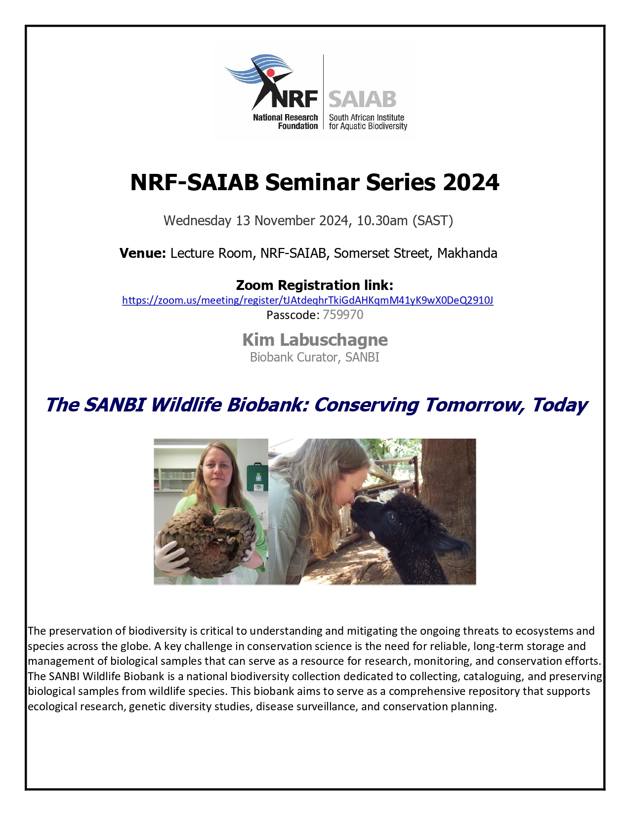 NRF-SAIAB Seminar Series presentation by Kim Labuschagne – South ...