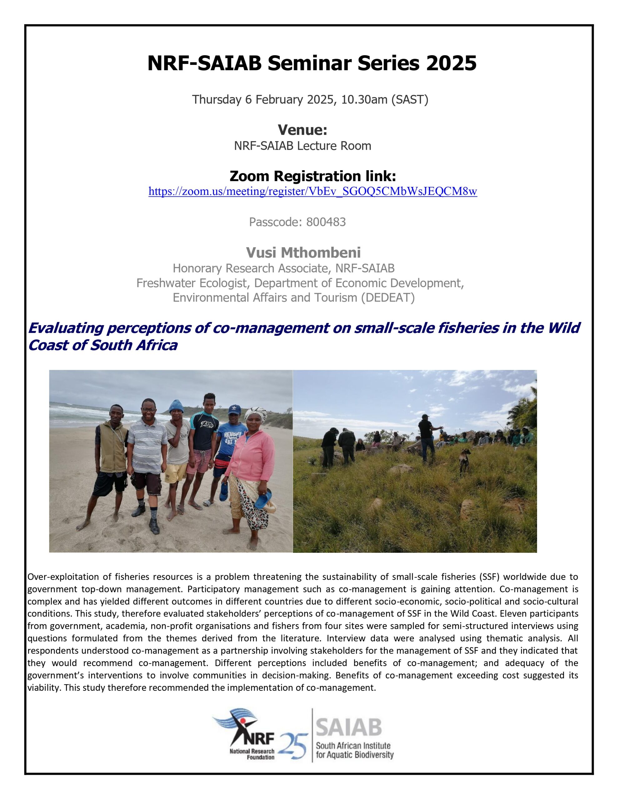 NRF-SAIAB Seminar Series 2025 – South African Institute for Aquatic ...