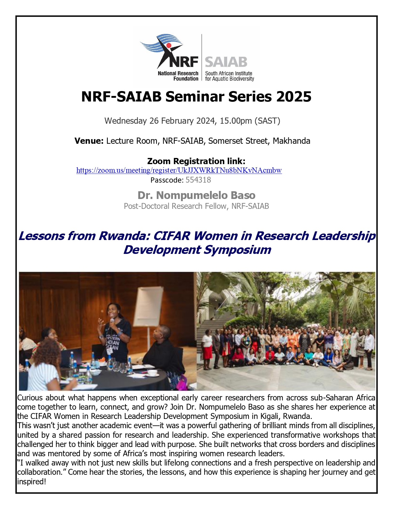 NRF-SAIAB Seminar Series 2025 – South African Institute for Aquatic ...
